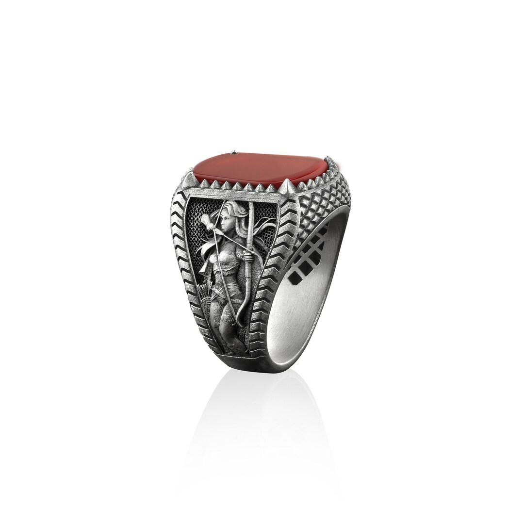 925 Sterling Silver Elf Archer Signet Ring With Carnelian Gemstone ...