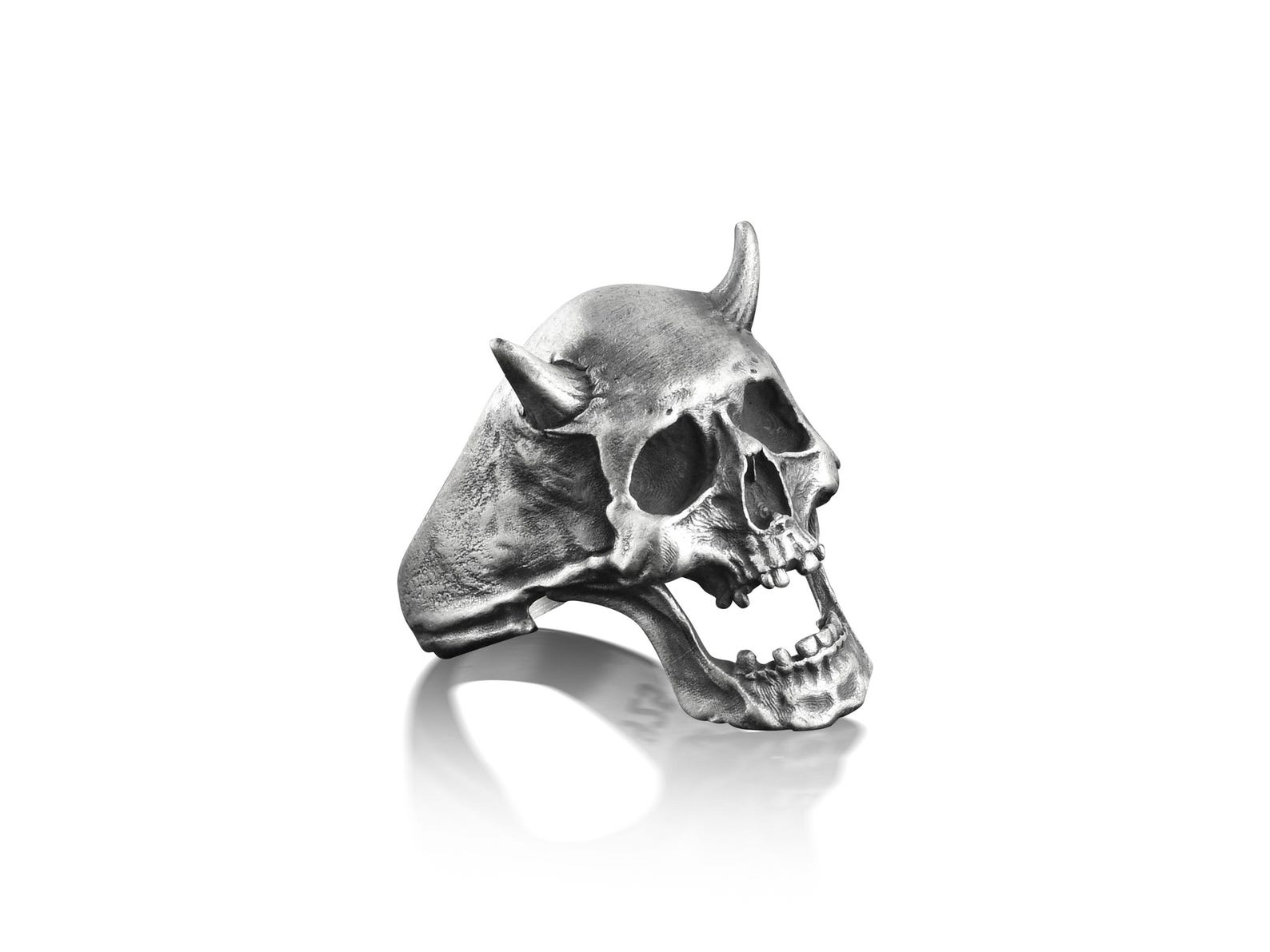 Devil Skull Mens Ring in Silver, Oxidized Extraordinary Demon Ring for ...