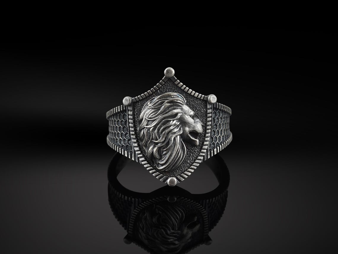 Guardian Lion Pinky Ring for Men in Sterling Silver, Zodiac Leo Jewelry ...
