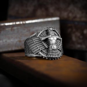 Unique Silver Summerian Warrior Signet Ring for Men, Sumerian Mythology ...