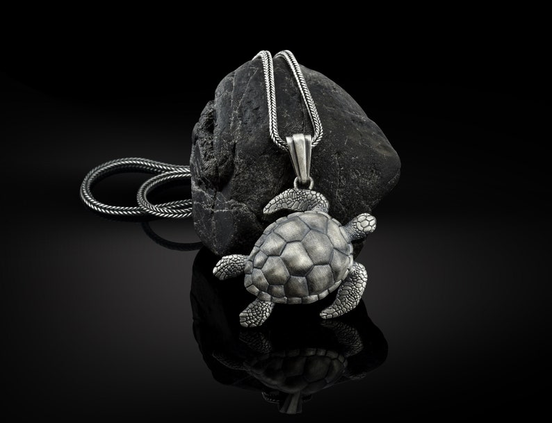 Sterling Silver Handmade Sea Turtle Necklace Big Turtle Men - Etsy