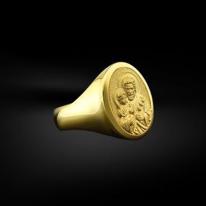 St Joseph and Baby Jesus Signet 14k Gold Men Ring, 18k Gold Christian ...