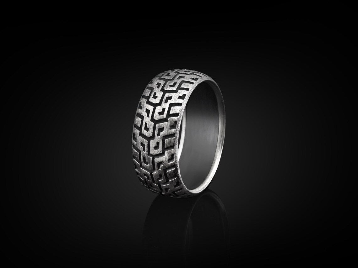 Racer Motorcycle Tyre Handmade Sterling Silver Men Band Ring ...