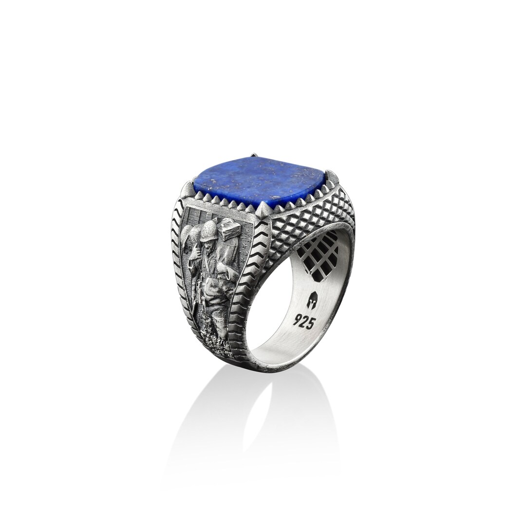 Veteran American Soldier Patriotic Signet Men Ring in Sterling Silver ...