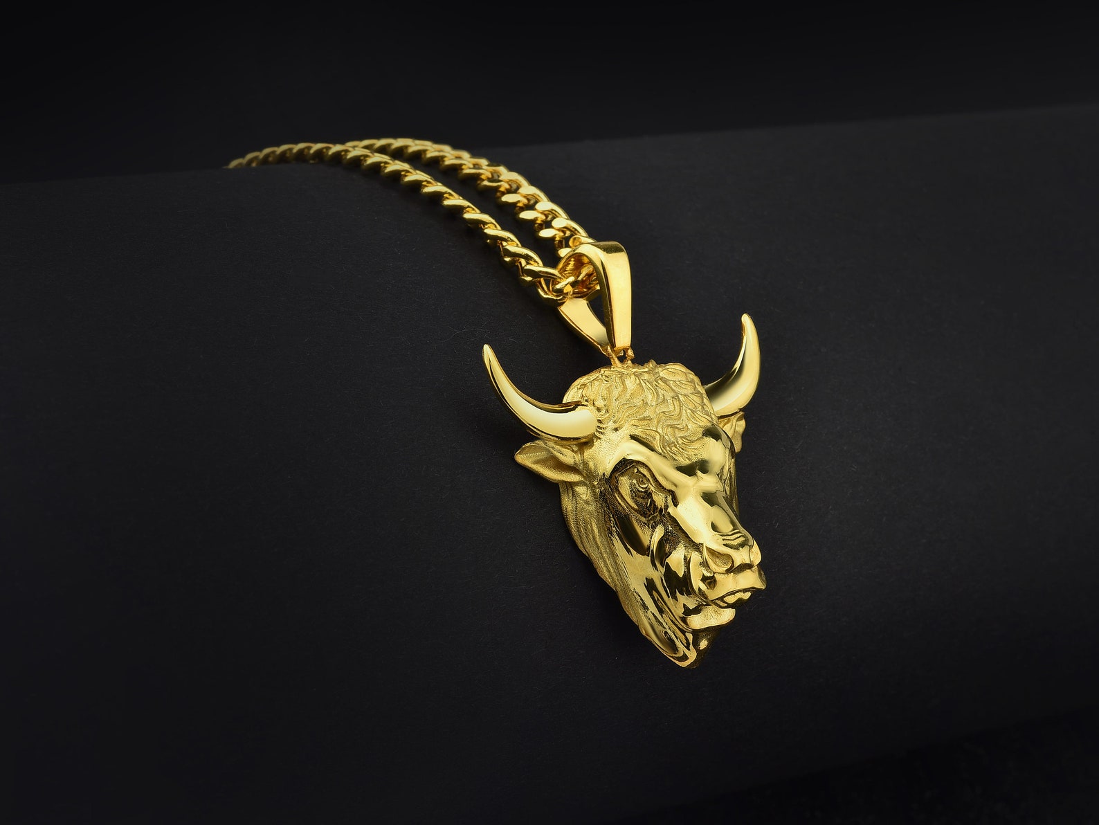 Solid Gold Bull Head Necklace 10K Gold 3D Bull Head Unisex | Etsy