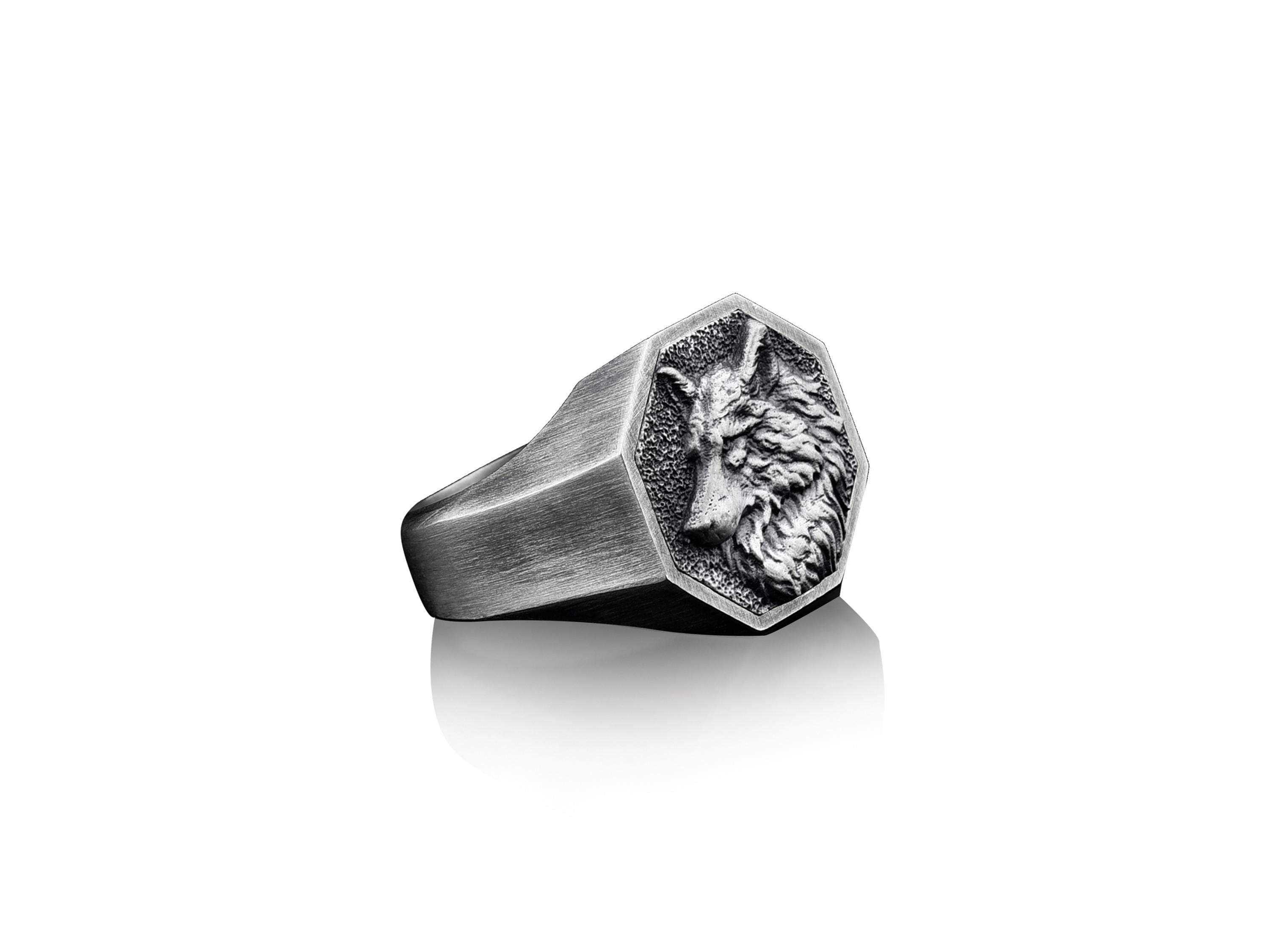 Handmade Alpha Wolf Men's Ring, 925 Silver Wild Wolf Signet Man Ring ...