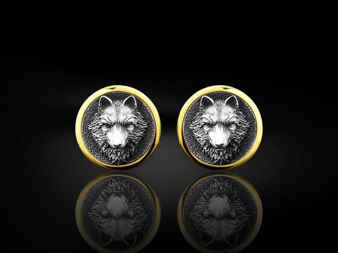 Polished Silver Cufflinks Men Wolf Head, Wolf Cufflinks Accessory for ...