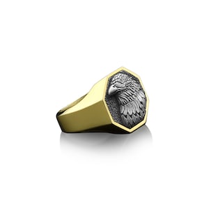 Handmade American Eagle Men Ring, Gold Plated Eagle Ring, 925 Silver ...
