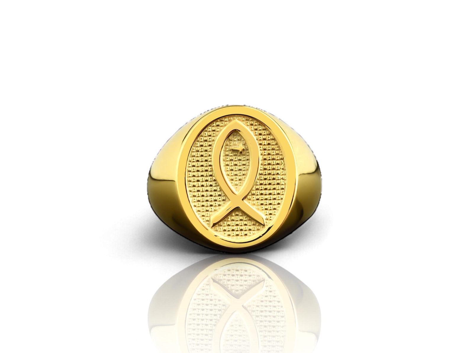 14k Jesus Gold Men Rings, Ichthus 14k Gold Mens Signet Ring for Dad ...