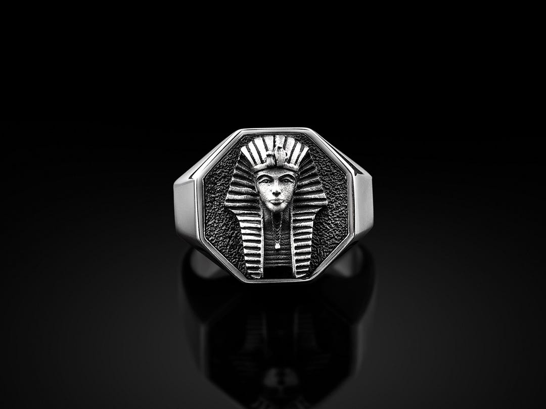 Silver Pharaoh Men Ring in Ancient Egyptian Style, Detailed Silver King ...