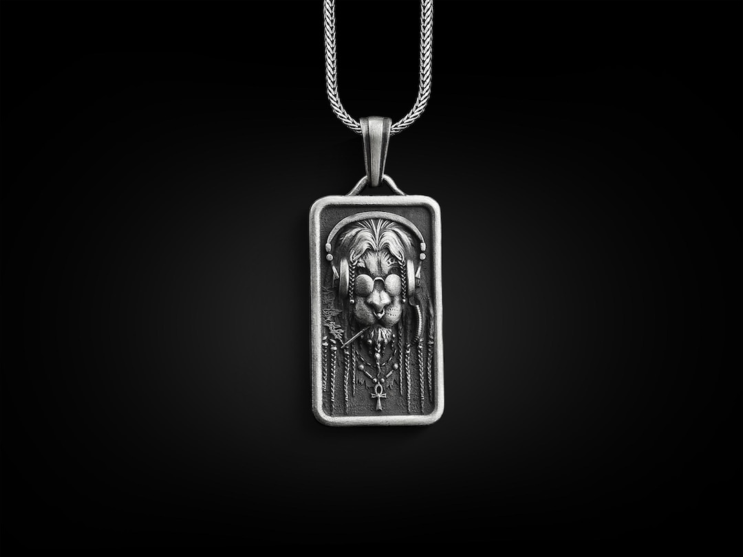 Hippie Lion With Ankh Animal Silver Mennecklace, 925 Sterling Silver ...