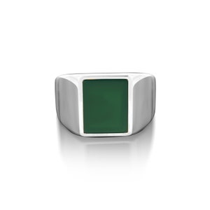 Rectangle Cut Green Agate Minimalist Promise Ring in 925 Sterling ...