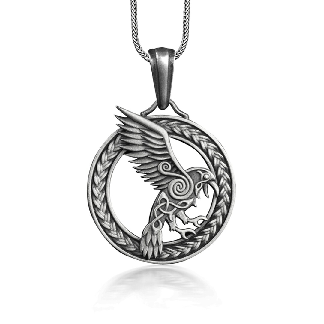 The Bird Celtic Mythology Necklace, Raven in Circle With Celtic Knot ...