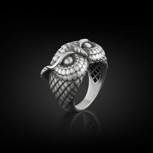 Owl Oxidized Sterling Silver Mens Ring, Bird of Prey Extraordinary Ring ...
