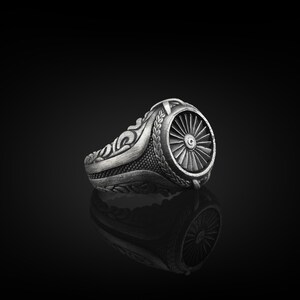 Plane Turbine Handmade Sterling Silver Men Signet Ring, Airplane Engine ...