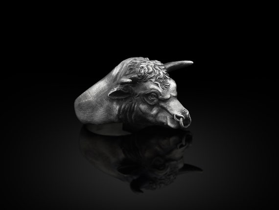 Angry Bull Silver Ring 3D Bull Head Silver Men Jewelry | Etsy