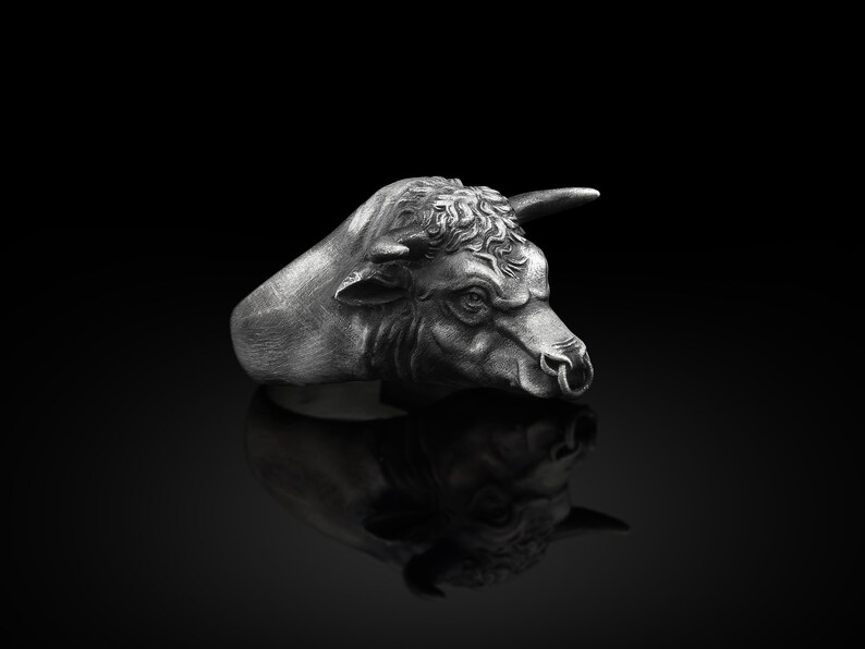Angry Bull Silver Ring 3D Bull Head Silver Men Jewelry | Etsy