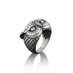 Owl Oxidized Sterling Silver Mens Ring, Bird of Prey Extraordinary Ring ...
