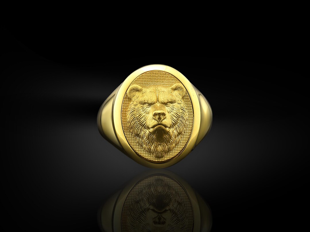 Bear Head 14k Gold Men Ring, Scandinavian Bear Head Ring for Men in 18k ...