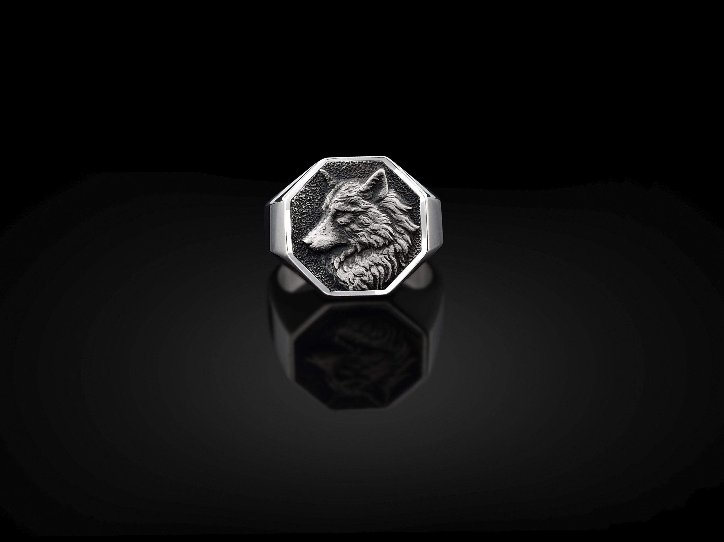 925 Silver Wild Wolf Signet Mens Ring Handmade Alpha Wolf Man | Etsy