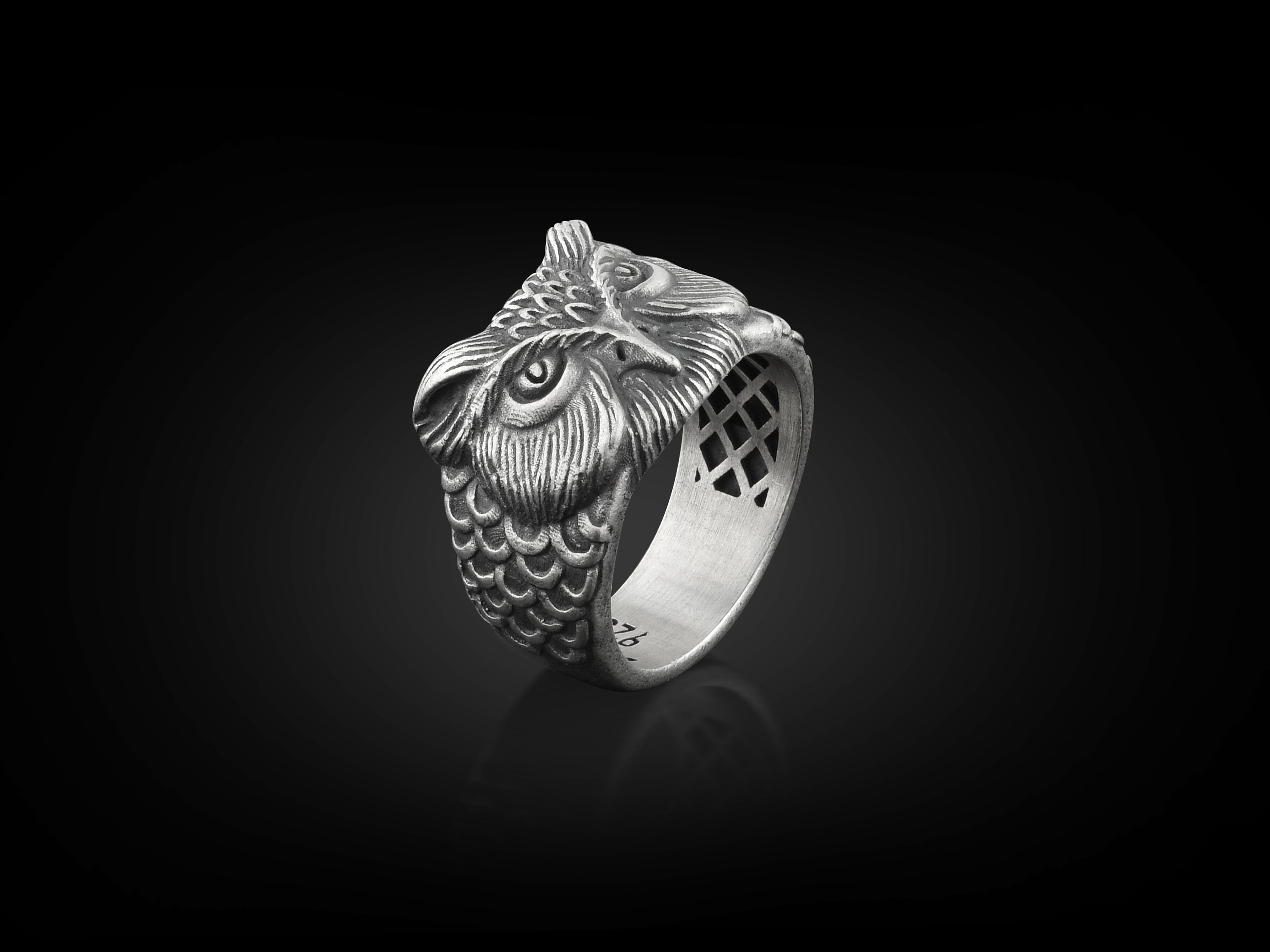 Owl Mens Ring in Oxidized Silver Cool Birds of Prey Ring for - Etsy