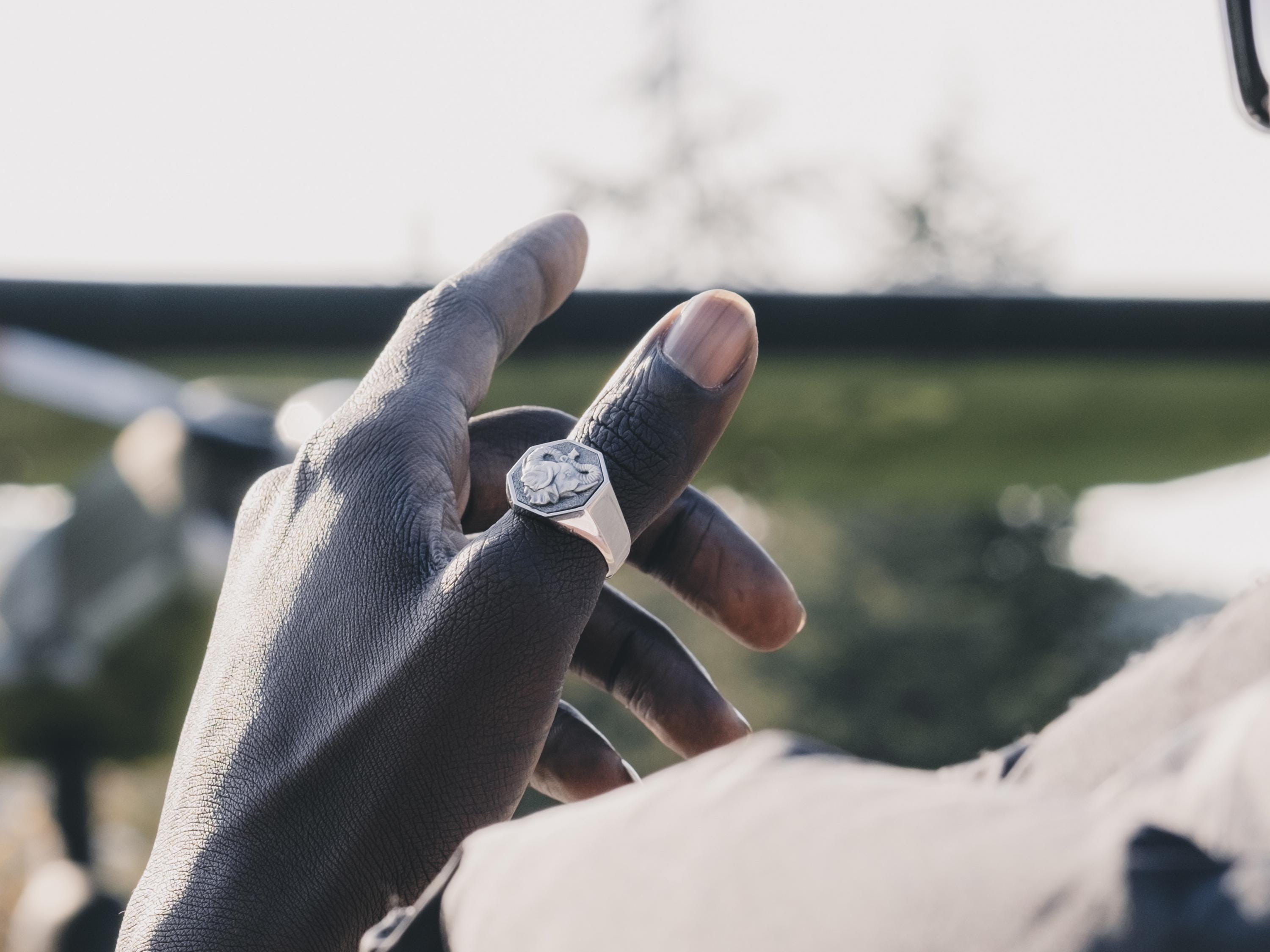 Elephant Signet Silver Men Ring, Handmade Sterling Silver Elephant Mens ...