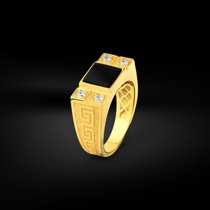 Solid Gold Onyx Pinky Men Ring, 14k Gold Black Onyx and CZ Signet Ring ...