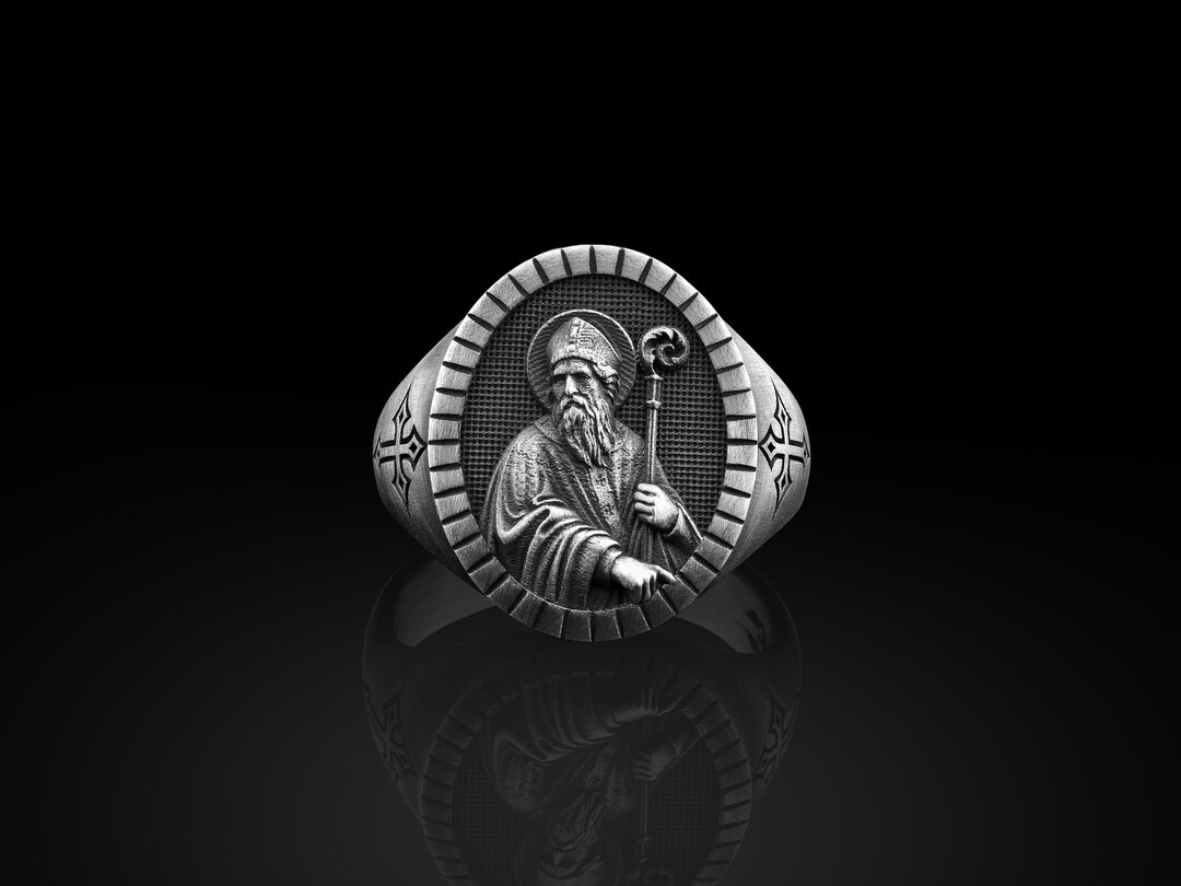 Oxidized Silver Saint Patrick Signet Ring for Men, Sterling Silver ...