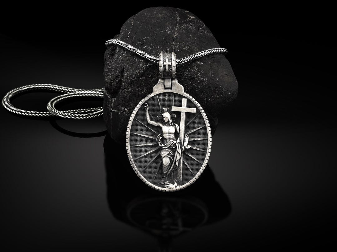 Sterling Silver Christ Risen Jesus Men Necklace, Christian Jesus ...