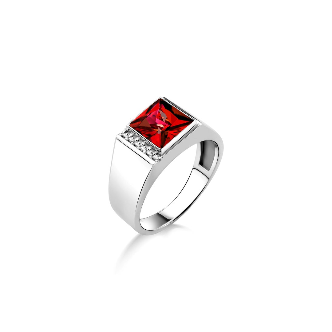 Plain Silver Ring for Men in Silver With Red Ruby Stone, Male Promise ...