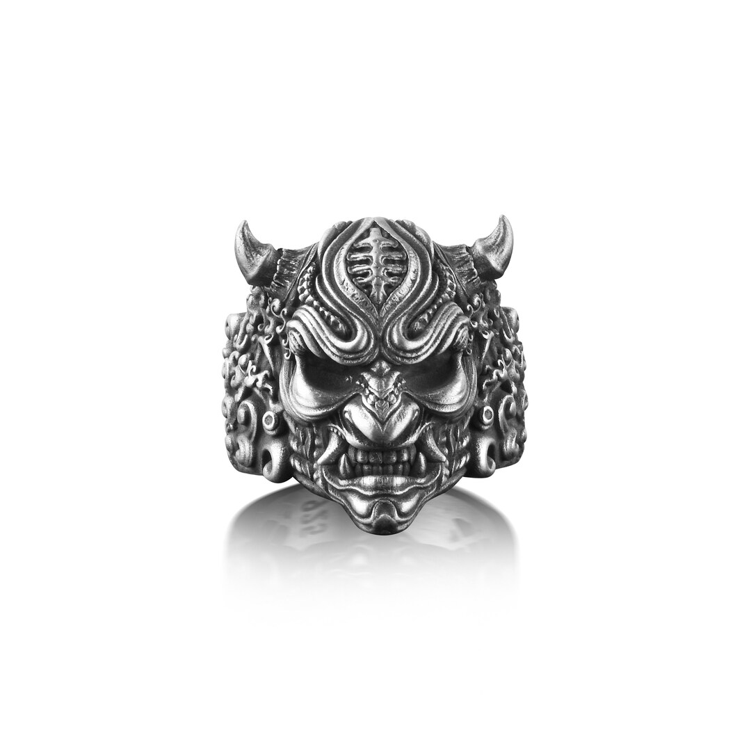 Hannya Ring in Oxidized Sterling Silver, Extraordinary Gothic Ring for ...