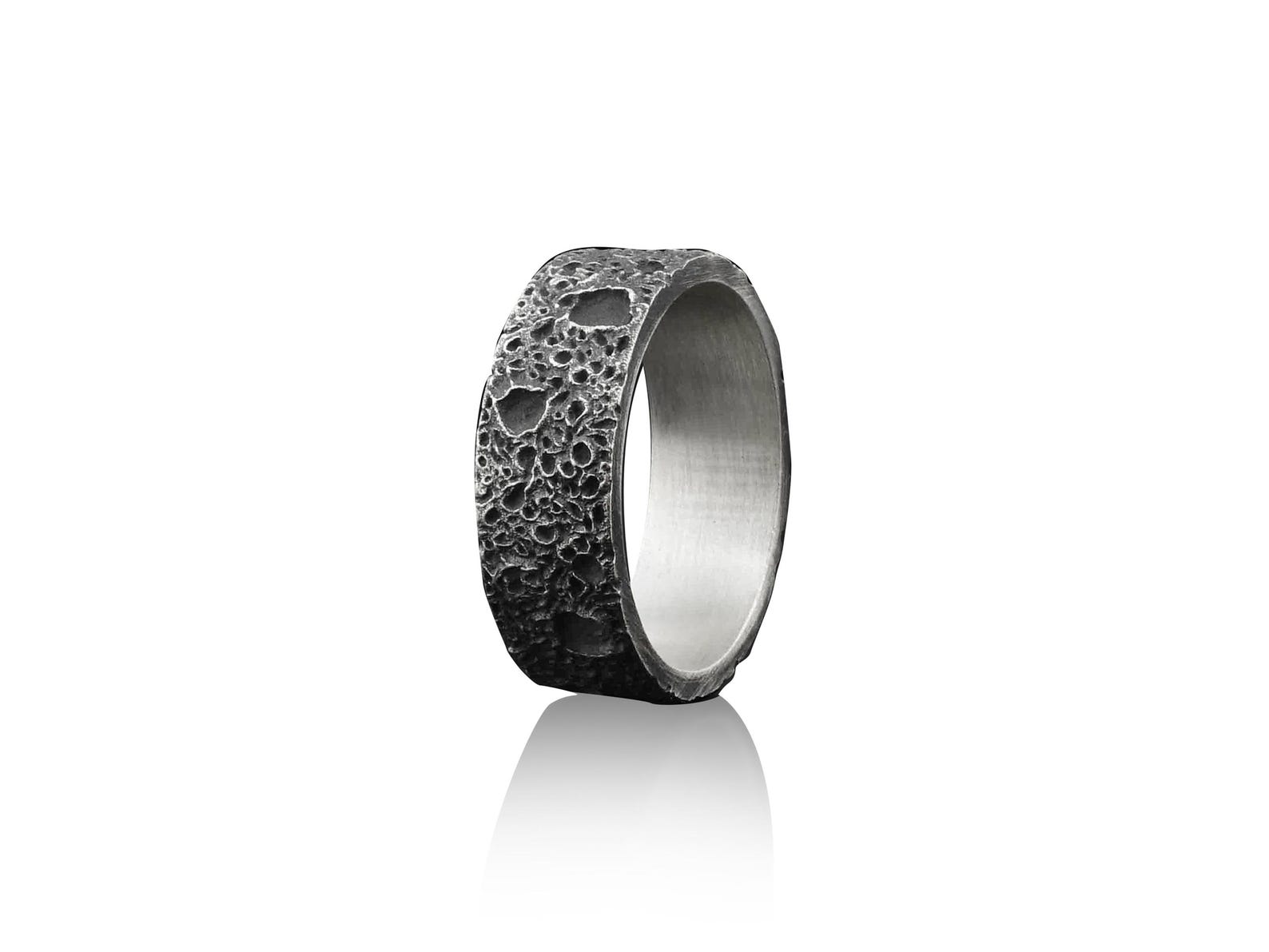 Moon Surface Handmade Sterling Silver Men Ring, Silver Moon Craters Men ...