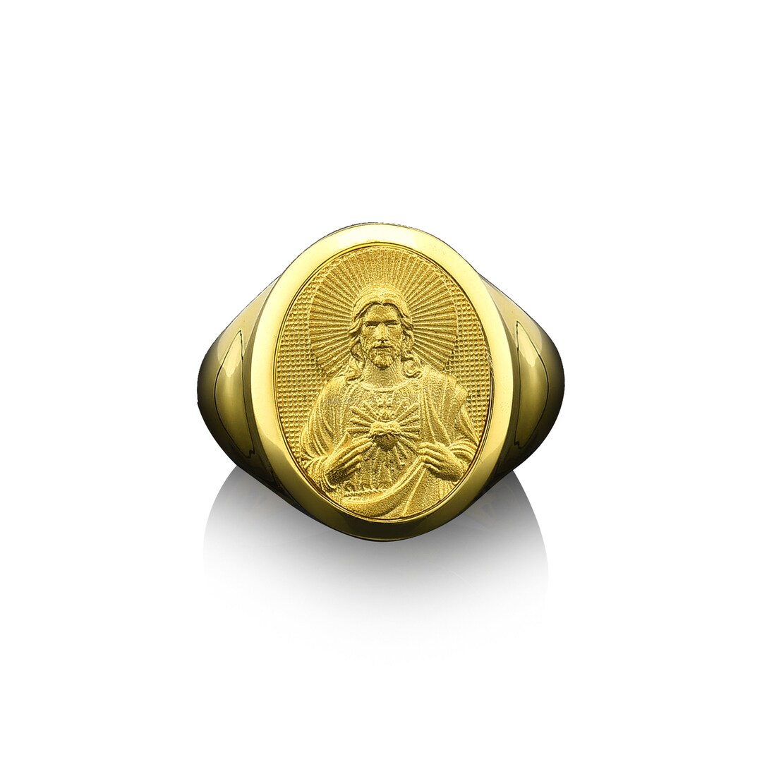 Sacred Heart of Jesus Signet Ring for Men 14k or 18k Gold - Etsy
