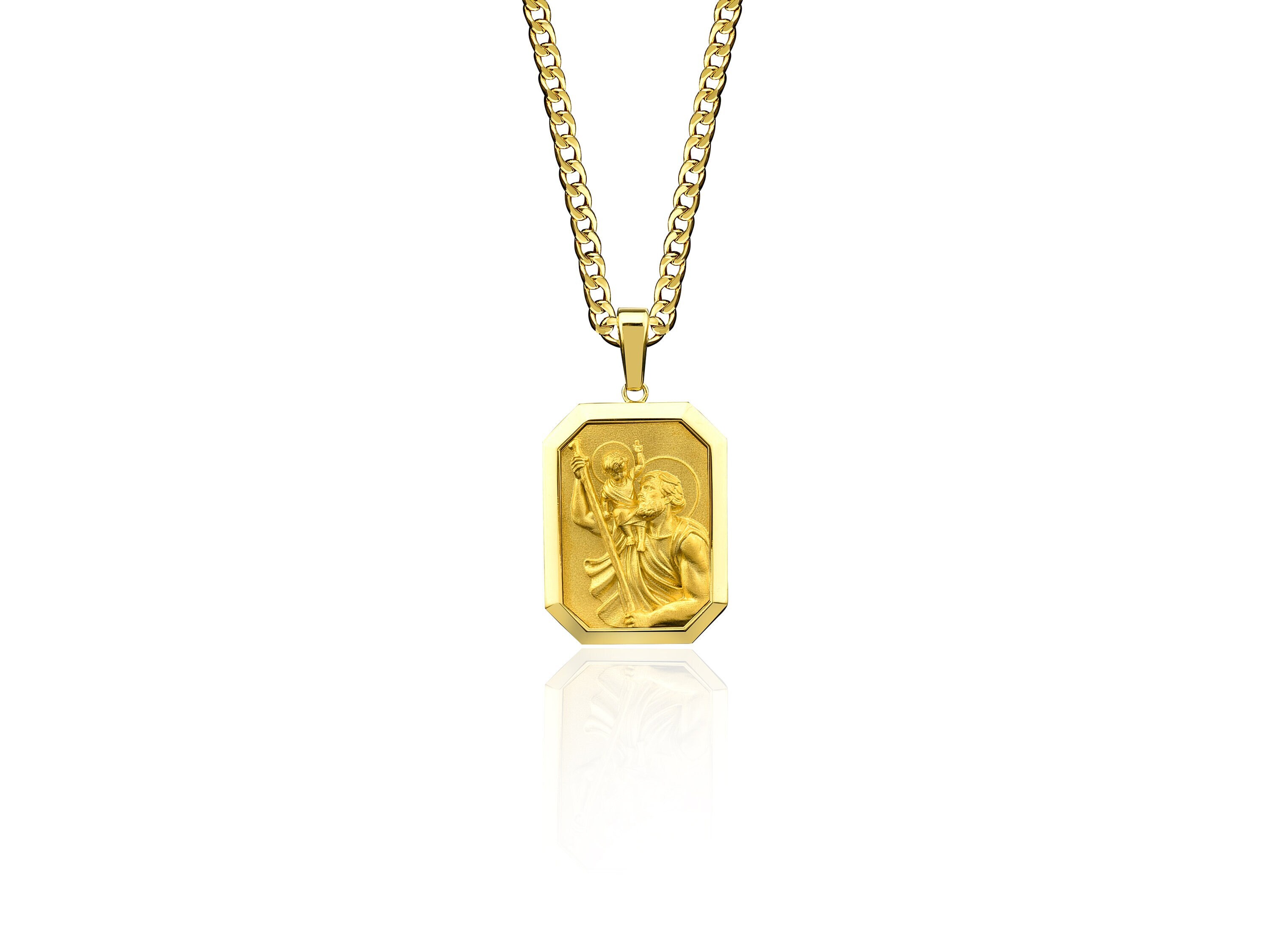 Personalized 14K Gold Saint Christopher Men Necklace 10K St - Etsy