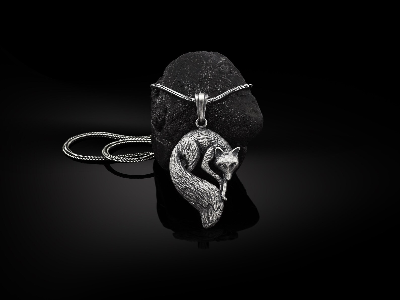 Large Fox Silver Mens Necklace Solid Silver Fox Pendant With - Etsy