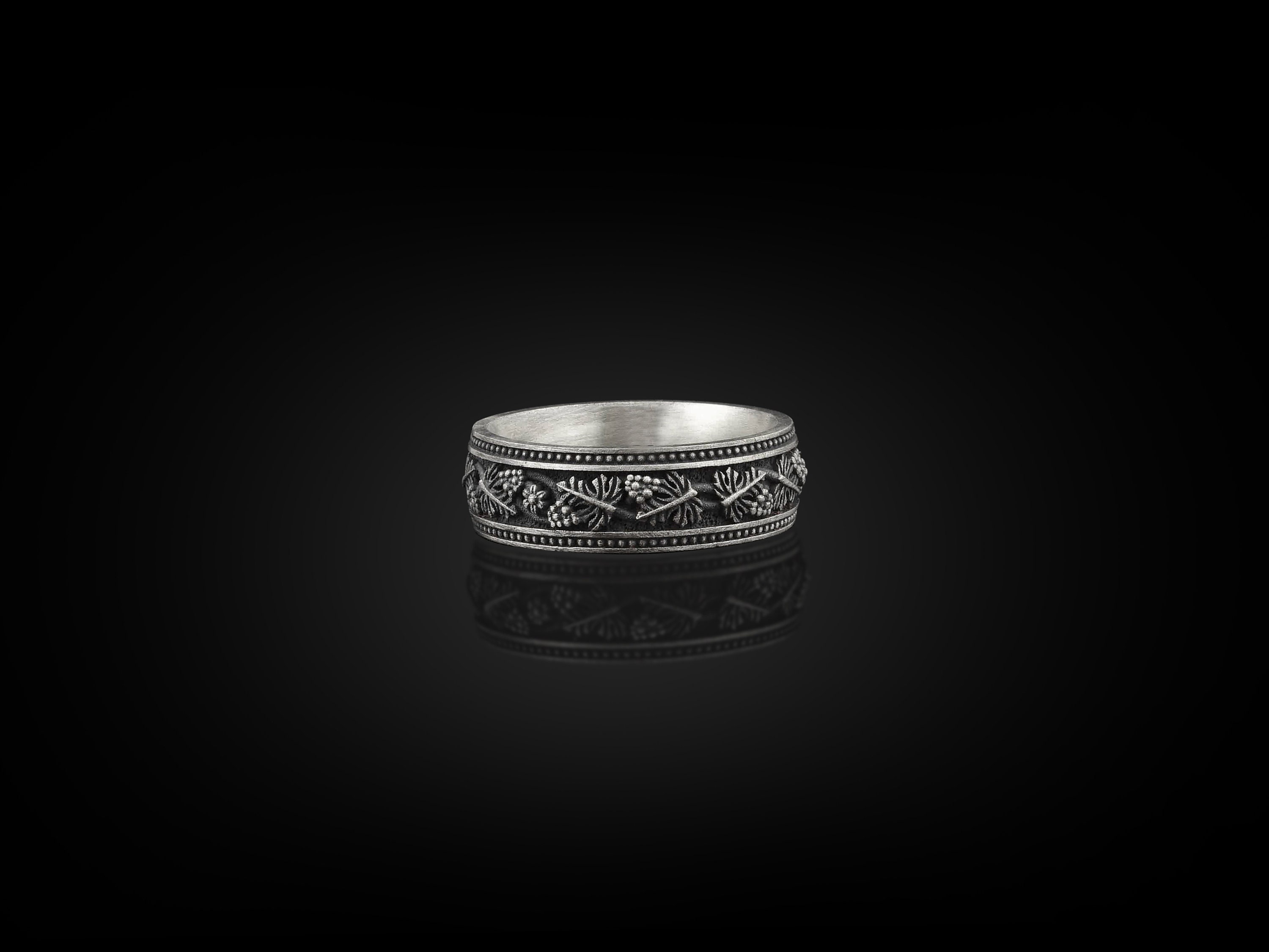 The Grapes Handmade Sterling Silver Men Band Ring Silver | Etsy