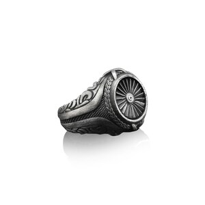 Plane Turbine Handmade Sterling Silver Men Signet Ring, Airplane Engine ...