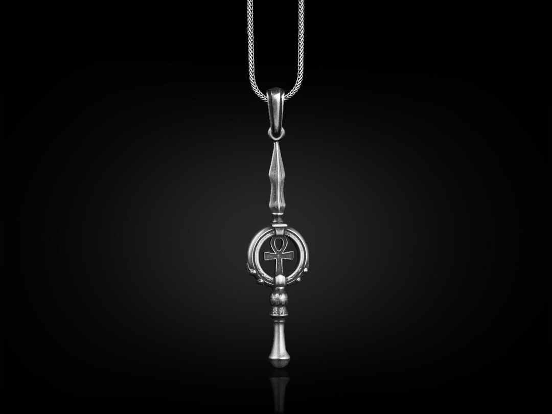 Ankh in Middle Horus Staff Necklace, Egyptian Mythology Mens Necklace ...