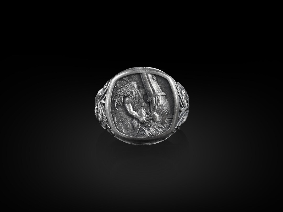 Silver Thor Pinky Men Ring, God of Thunder Signet Ring for Men in ...