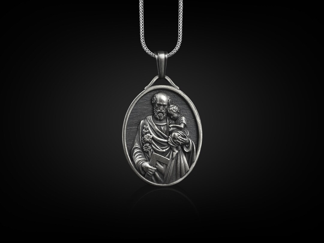 St Joseph With Jesus Personalized Silver Necklace, Christian Necklace ...