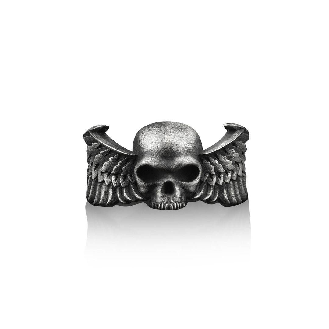 Winged Skull Handmade Sterling Silver Men Ring, Winged Skull Gothic ...