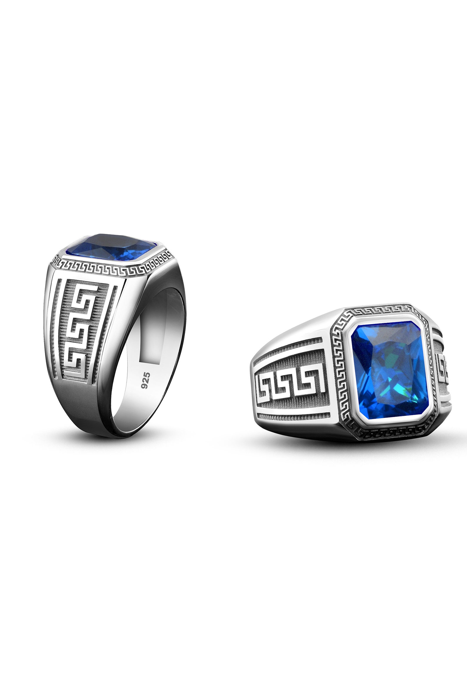 Silver Greek Men Rings Signet Sapphire Ring Shiny Silver Men - Etsy