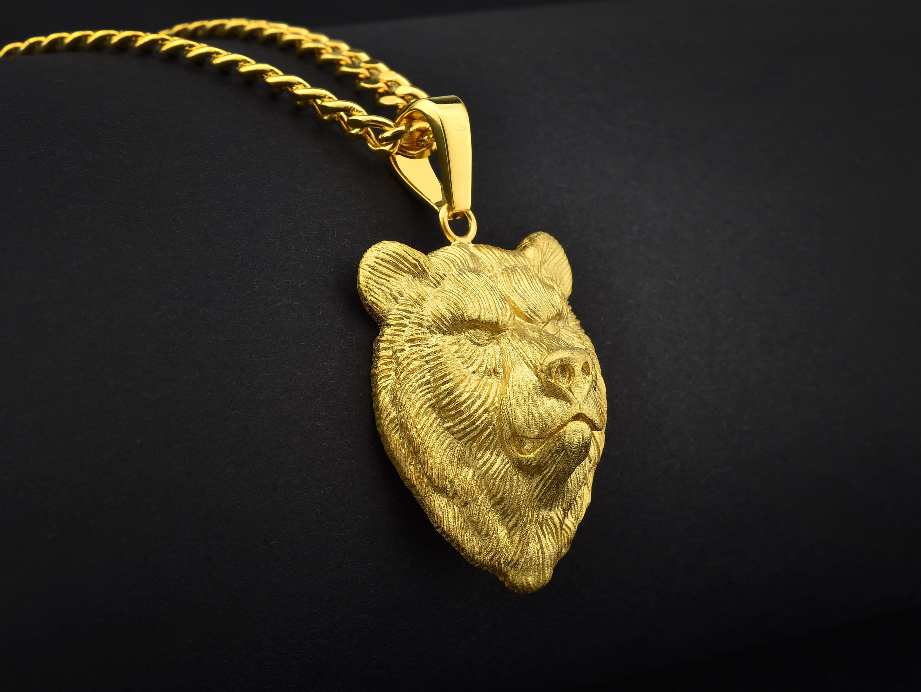 Solid Gold Bear Head Mens Necklace Large Wild Bear Gold Gift | Etsy