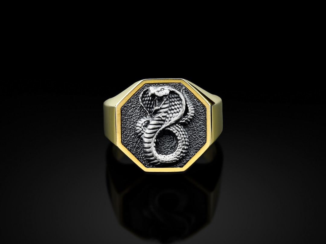 925 Silver Snake Man Ring, Handmade Wild Cobra Men Ring, Gold Plated ...