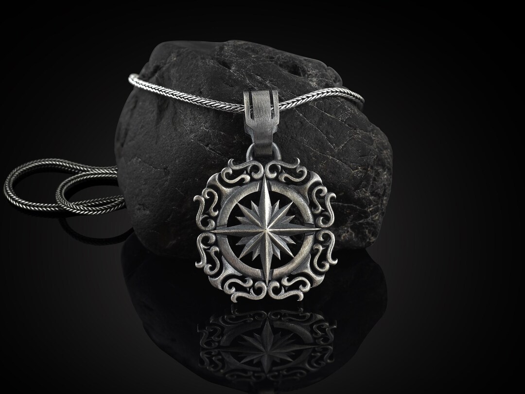 Mens Compass Necklace, Silver Mens Necklace, Small Compas Pendant ...
