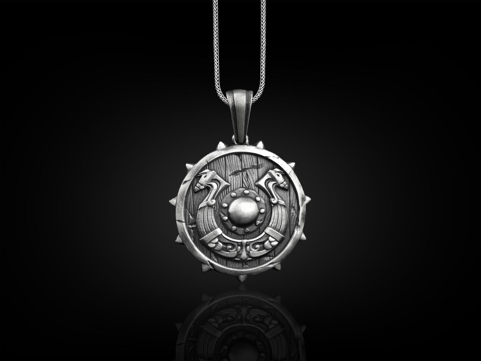 Viking Shield With Drekar Pendant Necklace, Viking Dragon Necklace for ...