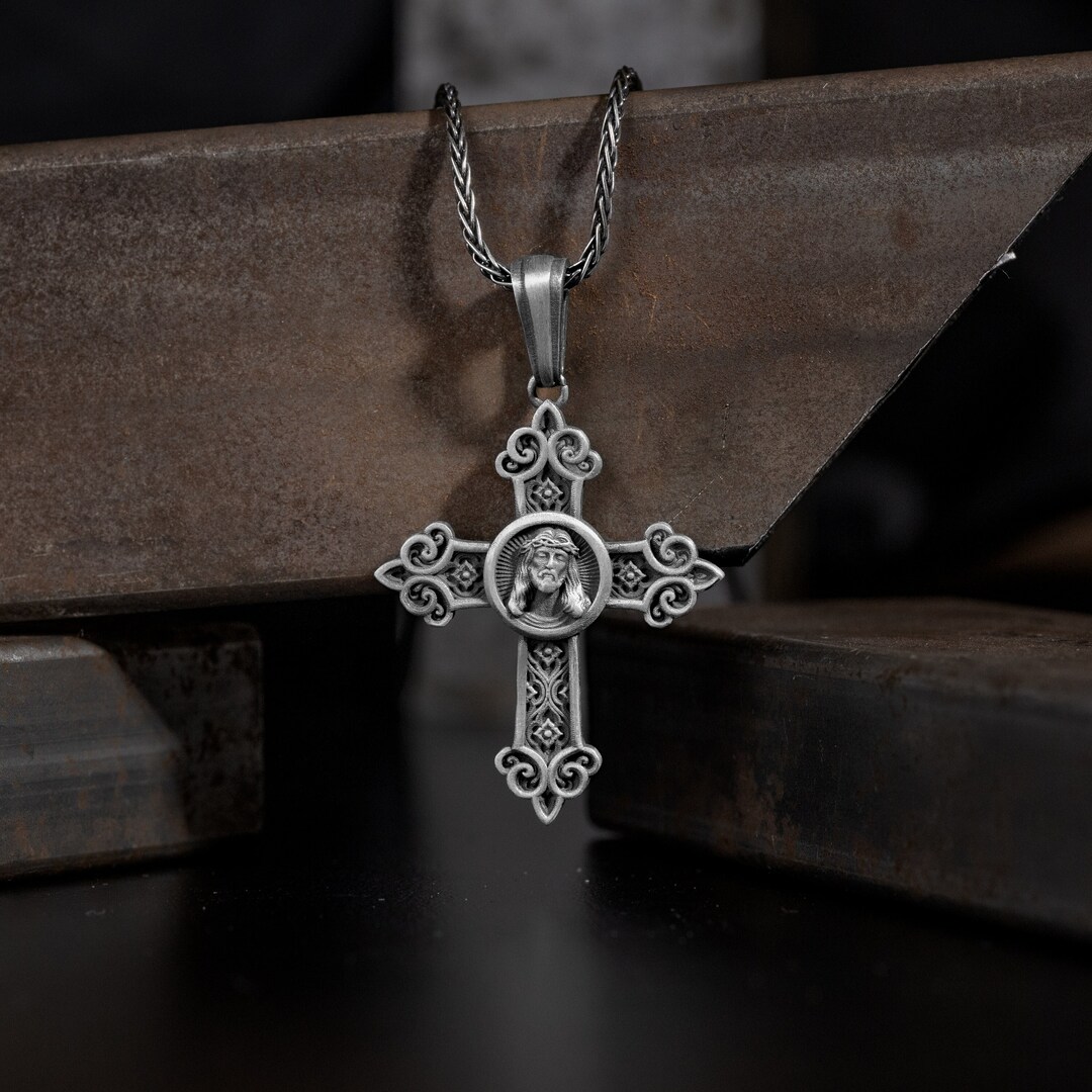 Christ Jesus Men Necklace With Silver Cross Charm Pendant, Sterling ...