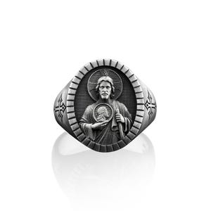 Handmade Saint Jude Signet Ring for Mens, Sterling Silver Religious ...