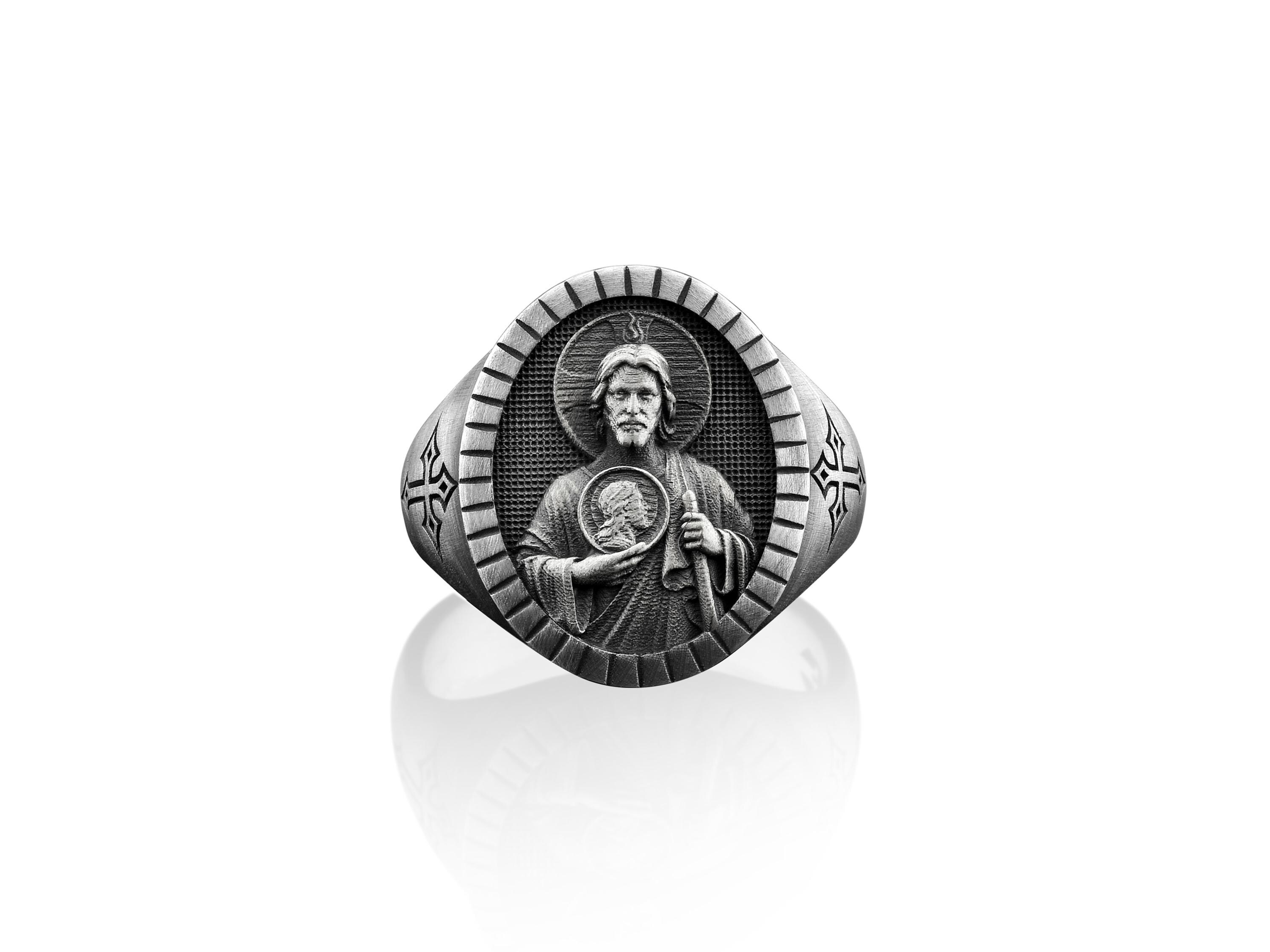 Handmade Saint Jude Signet Ring for Mens, Sterling Silver Religious ...