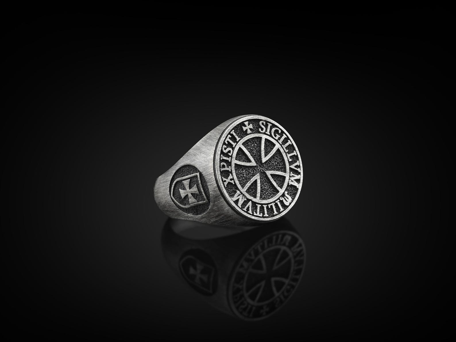 Cross Knights Templar Seal Handmade Sterling Silver Signet Ring, Cross ...